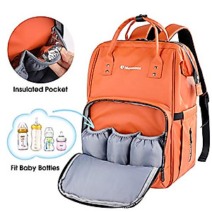 BesyPro Diaper Bag Backpack Large Maternity Nappy Bag Changing Bags with Insulated Pockets Stroller Straps,Waterproof and Stylish,Orange