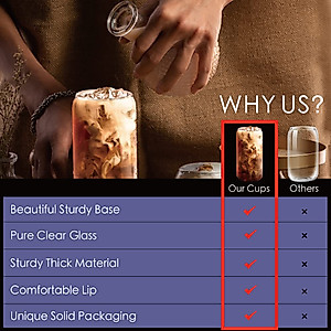 Combler Beer Can Glass Set of 4, 16 oz Can Shaped Glass Cups, Iced Coffee Cup, Iced Coffee Glasses, Drinking Glasses, Beer Glasses, Glass Tumbler for Smoothie, Whiskey, Cocktail, Soda, Boba Tea, Gift