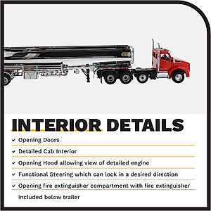 Diecast Masters Kenworth T880 SBFA Tractor Truck - Red | DayCab Pusher-Axle Tandem Tractor with Heil FD9300/DT-C4 Petroleum Trailer | 1:50 Scale Model Semi Trucks | Diecast Model 710102
