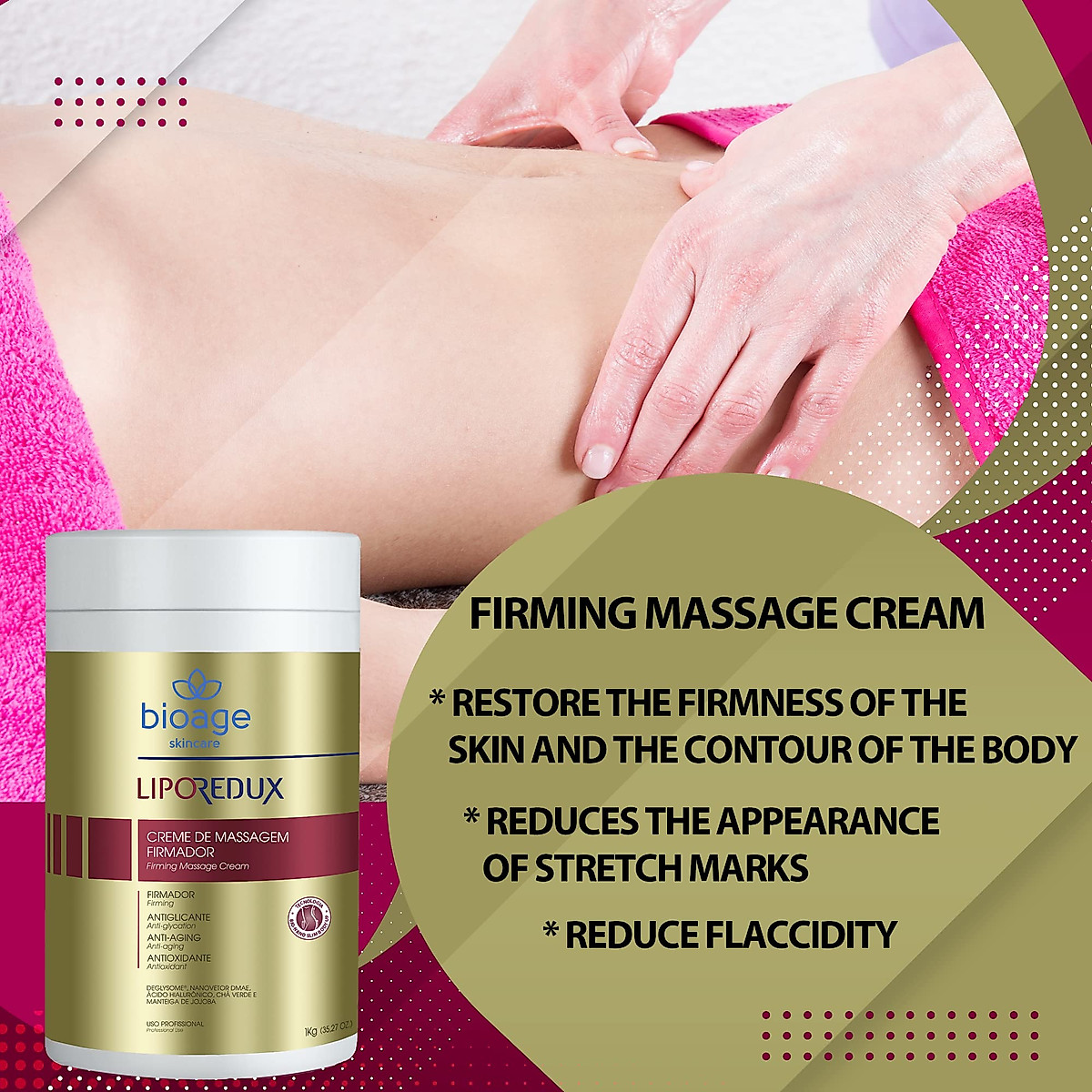 Bioage - Tightening / Firming Massage Cream with Hyaluronic Acid and Jojoba Butter – Antioxidant and Anti-Aging (35 Oz)