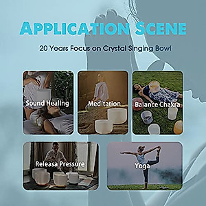 440HZ 8 Inch F Note Heart Chakra Frosted Quartz Crystal Singing Bowl Meditation Therapy Sound Healing Instrument Sound Bath Bowl with Carrying Bag