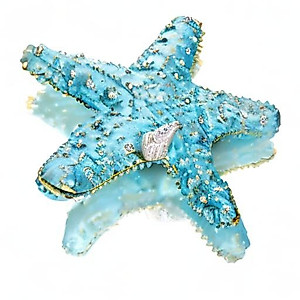 YU FENG Jeweled Starfish Figurine Trinket Boxes Hinged Collectible Painted Enameled Sea Star Animal Jewelry Holder Box(Ocean Blue)