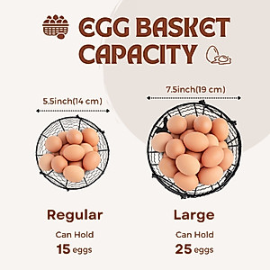 Flexzion Chicken Egg Basket - Wire Chicken Egg Basket with Ceramic Chicken Cover and Handles - Rustic Country Farmhouse Decor Countertop Egg Holder, Rustic Cherry