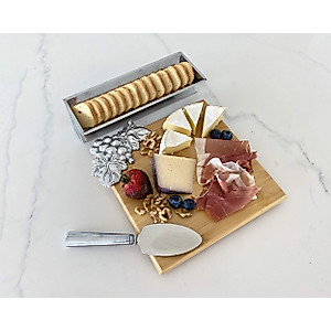 Arthur Court Designs Bamboo Cheese Board with Aluminum Grape Accent Cracker Tray and Spreader 8.5 inch x 8.5 inch board