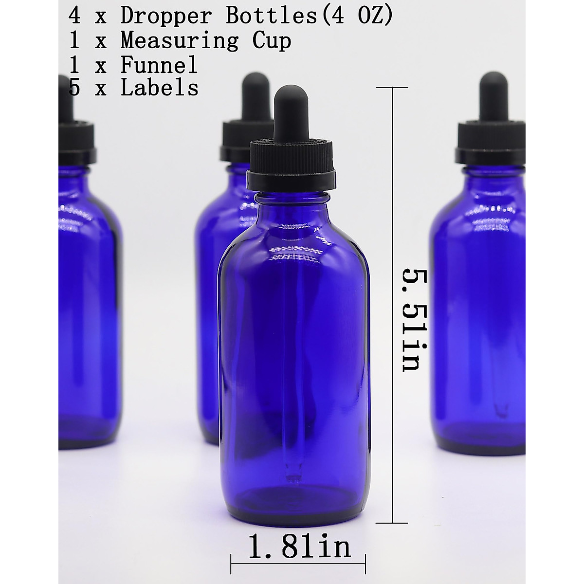 Toaazhy 4 pack,blue eye glass dropper bottles 4 oz,120 ml dark empty tincture bottles with dropper,alcohol,hair oil bottle,perfume,essentia,small,droppers for oils,medicine,pipette,drip drop,travel