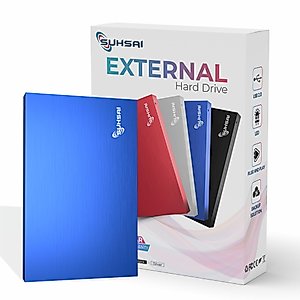 SUHSAI External Portable Hard Drive 1TB USB 2.0 HDD Storage and Backup Hard Disk Memory Expansion – Ultra Slim 2.5” Harddrive Compatible with PC, MAC, Laptop, Desktop Computer (Blue)