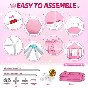 Princess Tent Girls Large Playhouse,Gift for 3 4 5 6 7 8+ Year Girl, Doll Dream House Castle Play Tent with Star Lights Toy for Kids Indoor and Outdoor Activity,Ideal Gift,57'' x 55'' (DxH)