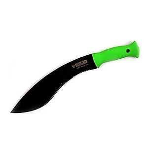 15.5 inch apocalypse kukri hunting knife with neon green handle, black mirror finish, and sheath. Biohazard H-4858-GN2