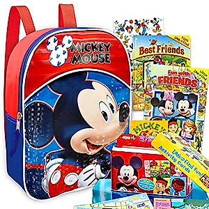 Disney Mickey Mouse Mini Backpack - Bundle with 11 Inch Mickey Backpack, Disney Look and Find Activity Cards Tin Lunch Box with 2 Disney Hidden Pictures Board Booklets