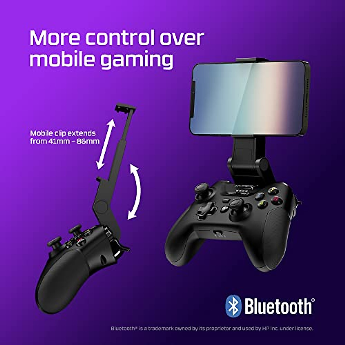 HyperX Clutch – Gaming Controller for Android and PC, Cloud and Mobile Gaming, Bluetooth, 2.4GHz Wireless, USB-C to USB-A Wired Connection, Standard Button Layout, Detachable Phone Clip