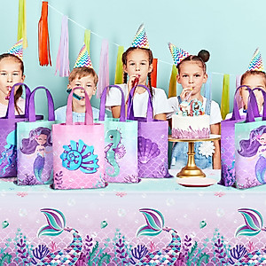 Photect 32 Pcs Mermaid Party Favor Bags Under the Sea Party Goodie Bags Marine Sea Animals Treat Bags Reusable Mermaid Theme Non Woven Tote Bags for Girls Birthday Ocean Party Baby Shower Supplies