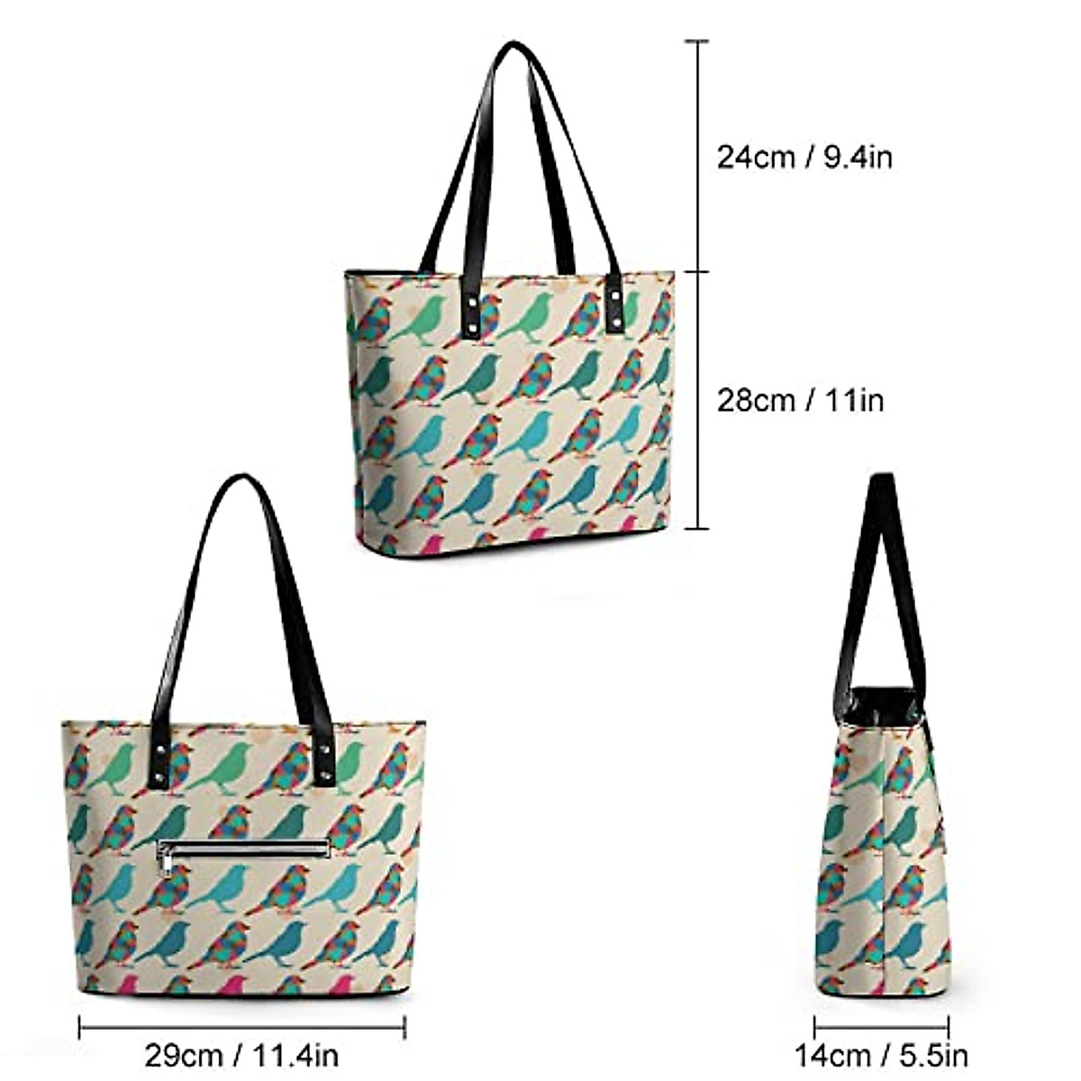 Womens Handbag Birds Pattern Leather Tote Bag Top Handle Satchel Bags For Lady