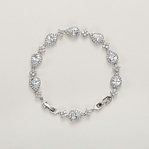 SWEETV Wedding Teardrop Bracelets for Brides Bridesmaids, Crystal Cubic Zirconia Bridal Bracelets for Women Prom, Silver