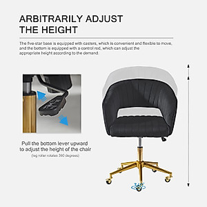 Nrizc Velvet Office Desk Chair, Upholstered Home Office Desk Chairs with Adjustable Swivel Wheels, Ergonomic Office Chair for Living Room, Bedroom, Office, Vanity Study (Black)