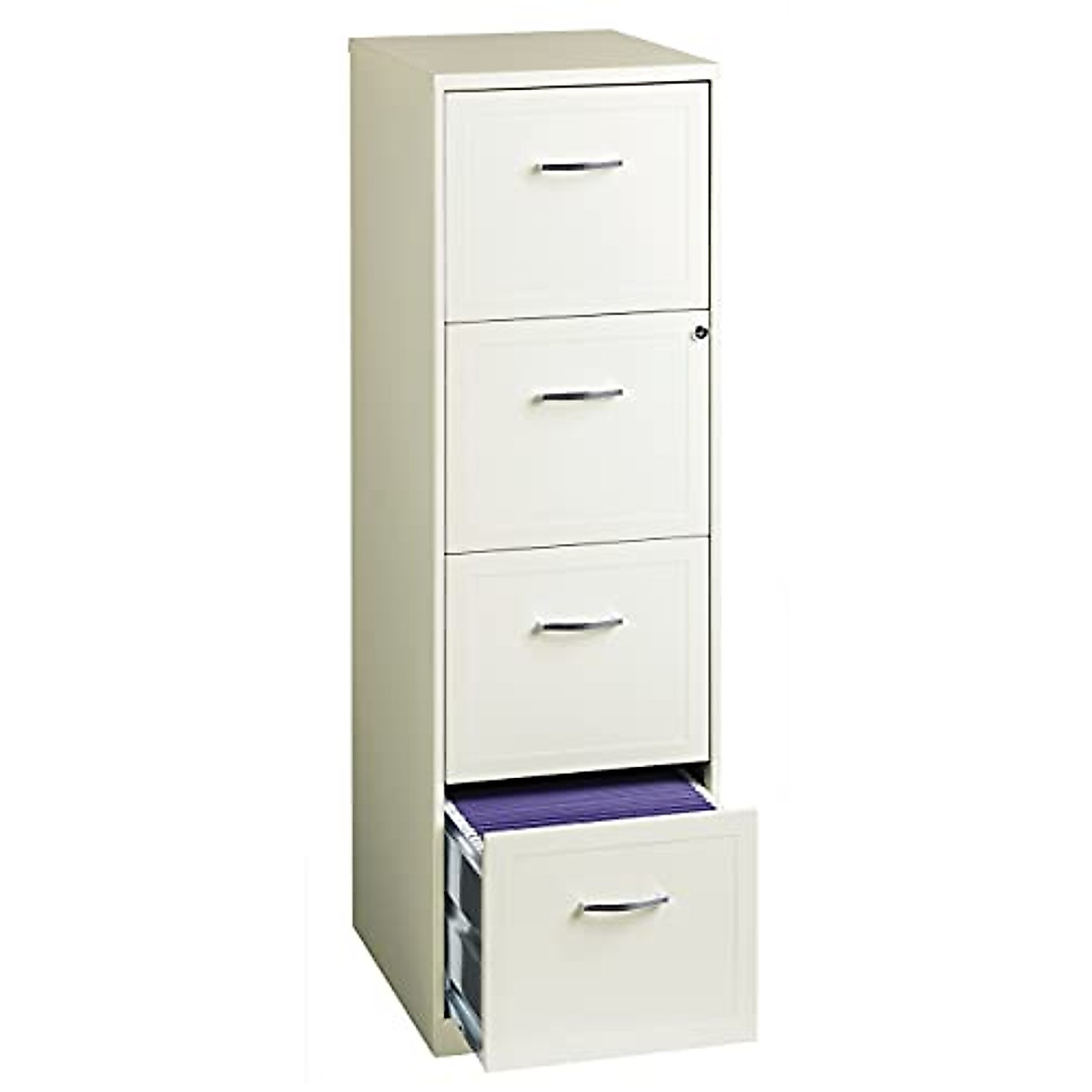 Space Solutions Deep 4 Drawer Vertical 18" Metal File Cabinet, Black, Pearl White