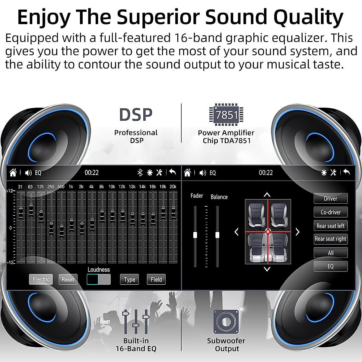 Double DIN CarPlay Multimedia Player, 7" HD Capacitive Touchscreen, Car Stereo with Backup Camera, Bluetooth, 16-Band EQ, Steering Wheel Controls, Mirror-Link, USB/SD Port, AM/FM Car Radio Receiver