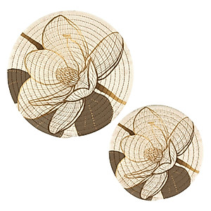 Magnolia Flower Golden Trivets for Hot Dishes Pot Holders Set of 2 Pieces Hot Pads for Kitchen Cotton Round Trivets for Hot Pots and Pans Placemats Set for Kitchen Countertops Decor