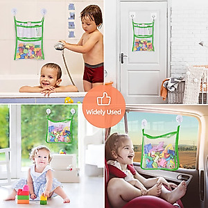 Bath Toy Organizer, SUNDOKI Toy Holder Storage Bags 2 Bath Toy Nets with and 8 Hooks for Kids, Toddlers and Adults (Green)