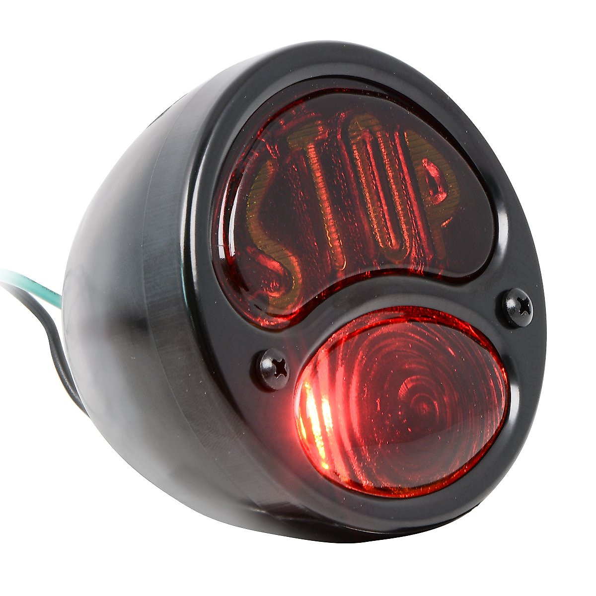 KNS Accessories KA0022 Black 12V Duolamp Tail Light for Ford Model A with Amber STOP Script on Red Glass Lens