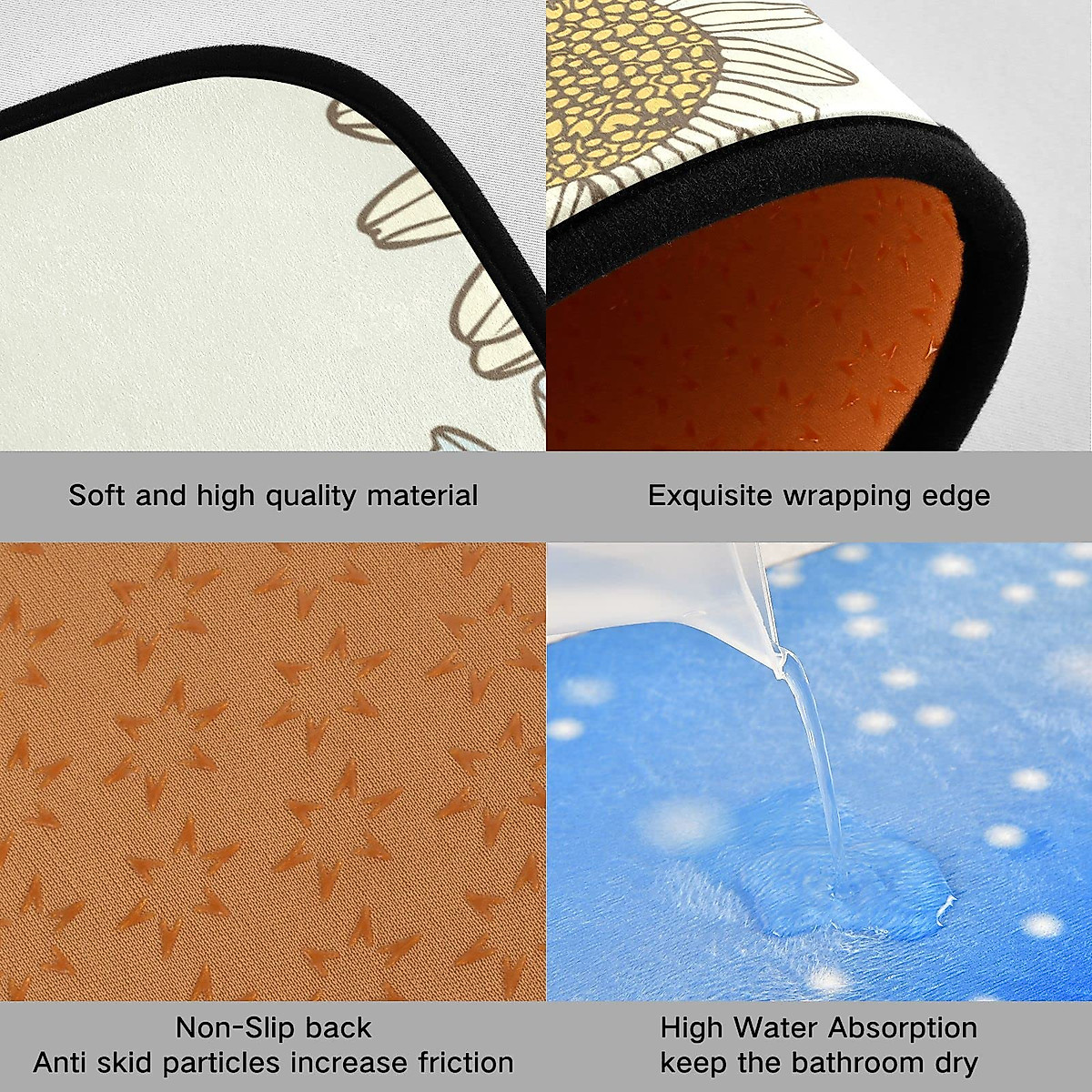 BOENLE Blooming Daisy Kitchen Rugs and Mats Non Skid Washable Kitchen Rug Set 2 Piece Carpet Ergonomic Comfort Standing Mat for Kitchen,Bathroom, Laundry