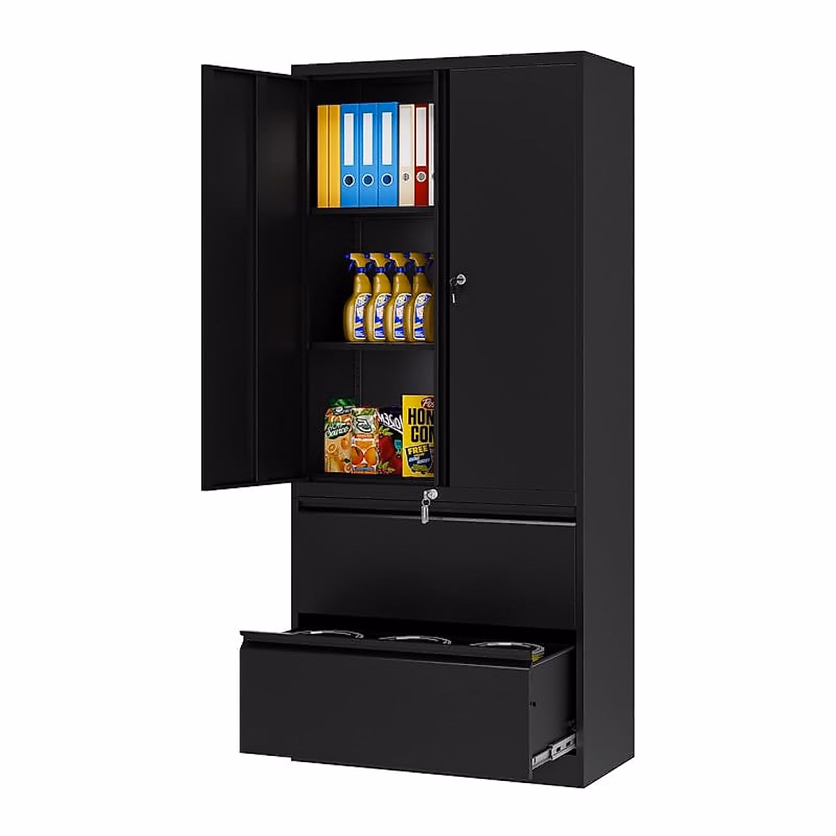 AFAIF Metal File Cabinets, Lateral Filing Cabinet with 2 Drawers,70" H File Cabinet for Home Office, Office Storage Cabinet with Adjustable Storage Shelves for Letter/Legal/A4 Size Files,Black