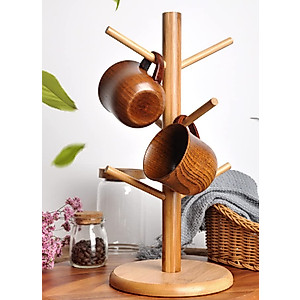 HomeImpel 2 Pack Wooden Coffee Cups Tea Cups With Handle, 4oz, 120ml, Drinking Wood Mugs for Beer/Coffee/Milk/Water