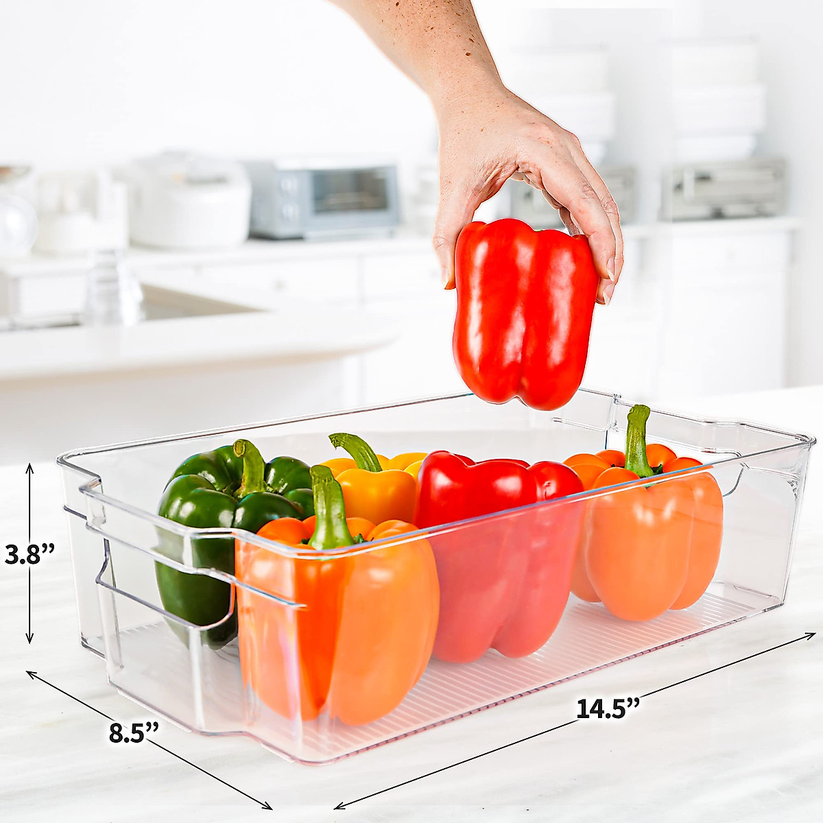 Zulay 4 Pack Clear Refrigerator Organizer Bins - XL Fridge Organizers and Storage Clear - Ideal Freezer Organizer Bins, Refrigerator Storage Containers, Kitchen Cabinets, Pantry Organization