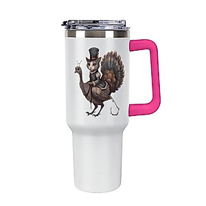 Pilgrim Cat on Turkey Insulated Tumbler with Lid And Straw Stainless Steel Travel Coffee Mug 40oz Light Rose Red-style