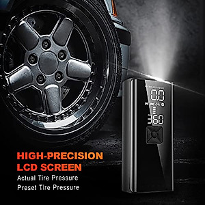 KIMHI Tire Inflator Portable Air Compressor,150PSI Portable Tire Inflator for Car,10000mAh Battery,2X Faster Inflation Electric Air Pump with Digital Pressure,Emergency Lights,Fits Cars,Motorcycle,Bal