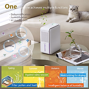 DINZAN 3 In 1 Humidifier Dehumidifier Combo With Air Filtration, Humidifiers Dehumidifier For Home Bedroom With Drain Hose Humidity and Temperature Display,5 Modes,7 Color LED Lights,Timer Set