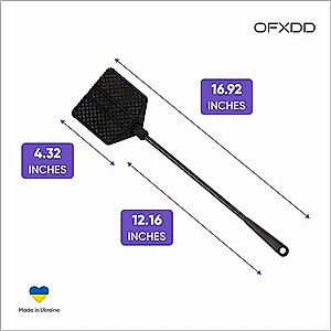 OFXDD Rubber Fly Swatter, Long Fly Swatter Pack, Fly Swatter Heavy Duty, Black Color (3 Pack)
