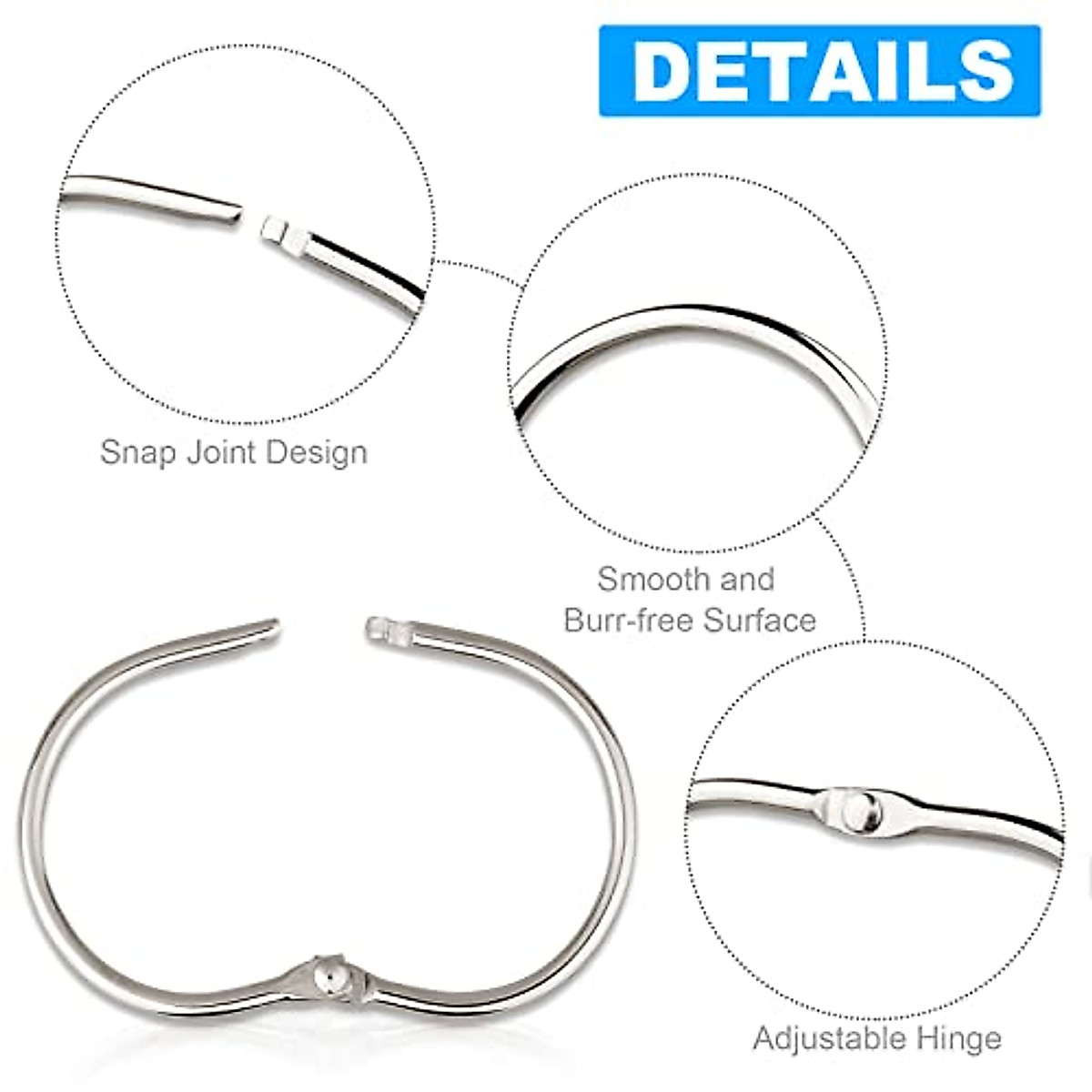 TCMAO 24 Pack Shower Curtain Hooks, Rustproof Decorative Shower Curtain Rings Metal Wide Oval Shower Hooks for Bathroom Shower Rod (Nickel)