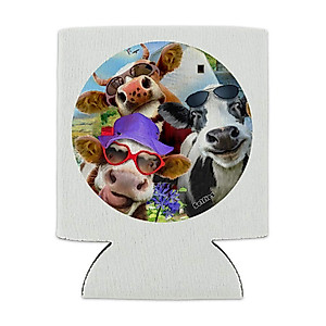 Udderly Cool Cow Farm Selfie Can Cooler - Drink Sleeve Hugger Collapsible Insulator - Beverage Insulated Holder