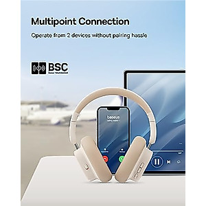 Baseus Active Noise Cancelling Headphones with 100H Playtime, LHDC Hi-Res Sound, Reduce Noise by Up to 95%, Spatial Audio, ENC Mics, 0.038s Low Latency, Bluetooth 5.3 Wireless Headphones - Bowie H1i
