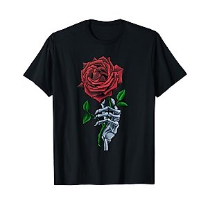 Skeleton Hand Red Rose Flower T-Shirt