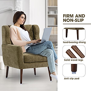 cinkehome Accent Arm Chairs for Living Room, Chenille Upholstered Mordern Armchair, Comfy Soft Padded Lounge Chair in Small Spaces, Bedroom, Pillow, Solid Wood Leg, Olive Green