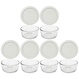 Pyrex (6 7200 Glass Bowls & (6) 7200-PC Sleek Silver Lids Made in the USA