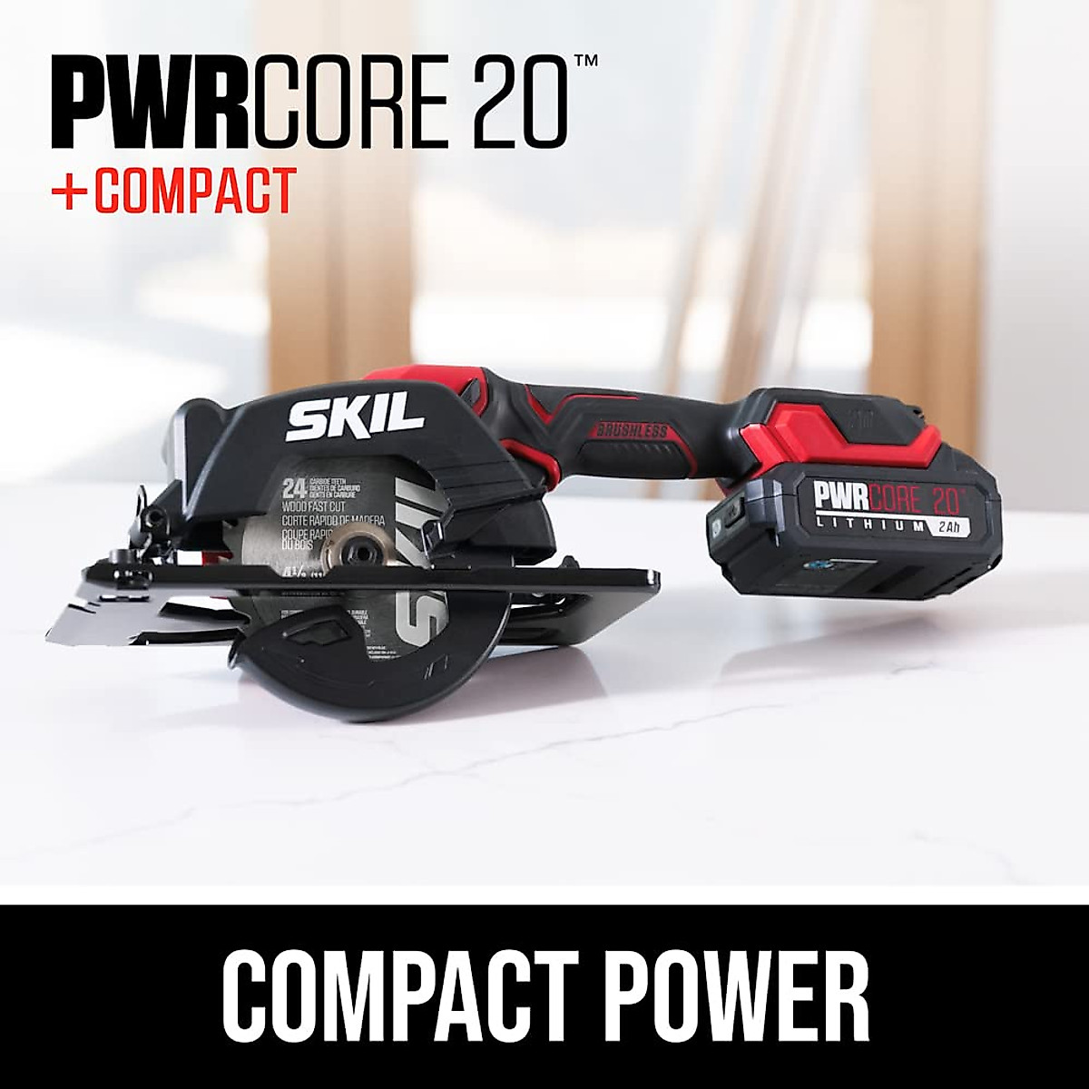 Skil PWRCORE 20 Brushless 20V 4-1/2 in. Compact Lightweight One-Hand Circular Saw Kit with Up to 6,000 RPM Includes 2.0Ah PWR CORE 20 Lithium Battery and Charger - CR5435B-10