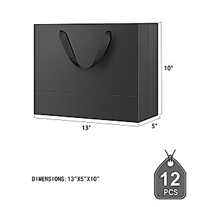 JINMING 12 Large Gift Bags 13x5x10 Inches, Matte Black Gift Bags, Premium Gift Bags with Handles for All Occasions