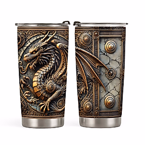 20oz Viking Dragon Tumbler, Norse Mythology, Viking Gifts for Men, Gaming, Gamers Gifts, Coffee Thermos, Stainless Steel Double Wall Vacuum Insulated Coffee Mug, Travel Cup with Lid