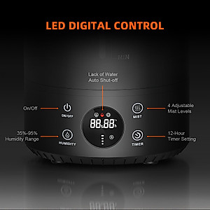 Spider Farmer 3-in-1 6L Humidifier Indoor with Timer & Hose Cool Mist Ultrasonic Humidifiers Large Room with Temperature & Humidity Probe for Plant Mushroom Greenhouse Bedroom Grow Tent Top Fill Black