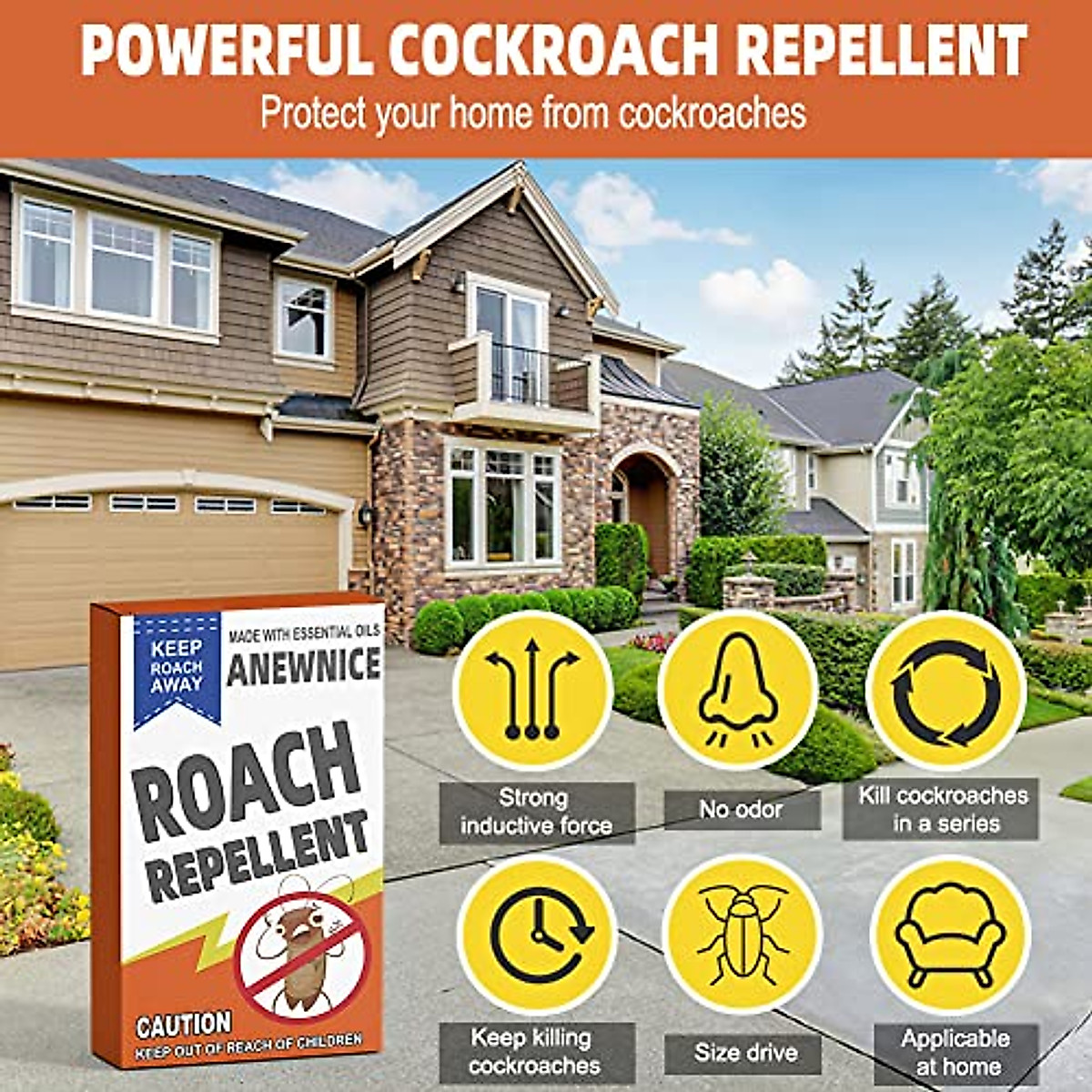 ANEWNICE Roach Repellent, Cockroach Repellent, Roach Repeller for Indoor and Outdoor Use,Ultra-Pure Peppermint Oil- for Cockroach, Ants,Mice and More,Roach Control, Safe Around Pet & Plant - 8 Count