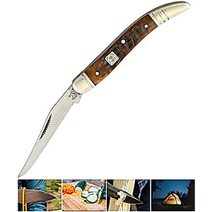 S.S. Folding Knives Rough Rider Rr1548 Brown Ram Horn Toothpick Straight Open Folding Pocket Knife Outdoor Survival Hunting Knife for Camping by Survival Steel
