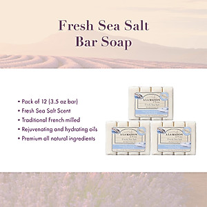 A LA MAISON Fresh Sea Salt Bar Soap - Uses: Hand and Body, Triple Milled, Essential Oils, Biodegradable, Plant Based, Vegan, Cruelty-Free, Alcohol & Paraben Free (12 Bars of Soap, 3.5 oz)