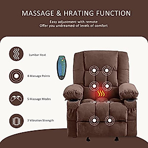 BOSMILLER Massage Rocker Recliner Chair with Vibration Massage and Heat Ergonomic Lounge Chair for Living Room with Rocking Function and Side Pocket, 2 Cup Holders, USB Charge Port