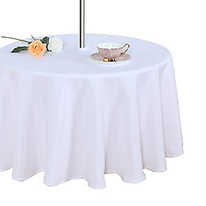 Fitable Table Cover Outdoor and Indoor Tablecloth - Washable Waterproof Wrinkle Free Table Cloth with Zipper and Umbrella Hole for Spring/Summer/Party/Picnic/BBQS/Patio White 60R