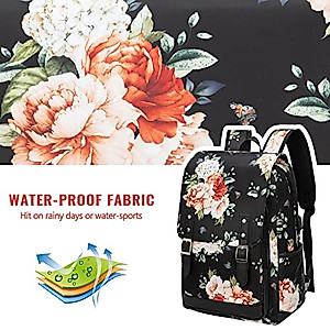 LEDAOU School Backpack for Teen Girls Women Bookbag School Bag 15.6 inch Laptop Backpack Daypack for School Travel (Floral Black-2)