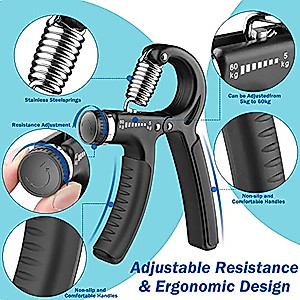 Grip Strength Trainer 2 Pack, Hand Grip Exerciser Strengthener with Adjustable Resistance 11-132 Lbs (5-60kg), Forearm Strengthener, Hand Exerciser for Muscle Building and Injury Recover