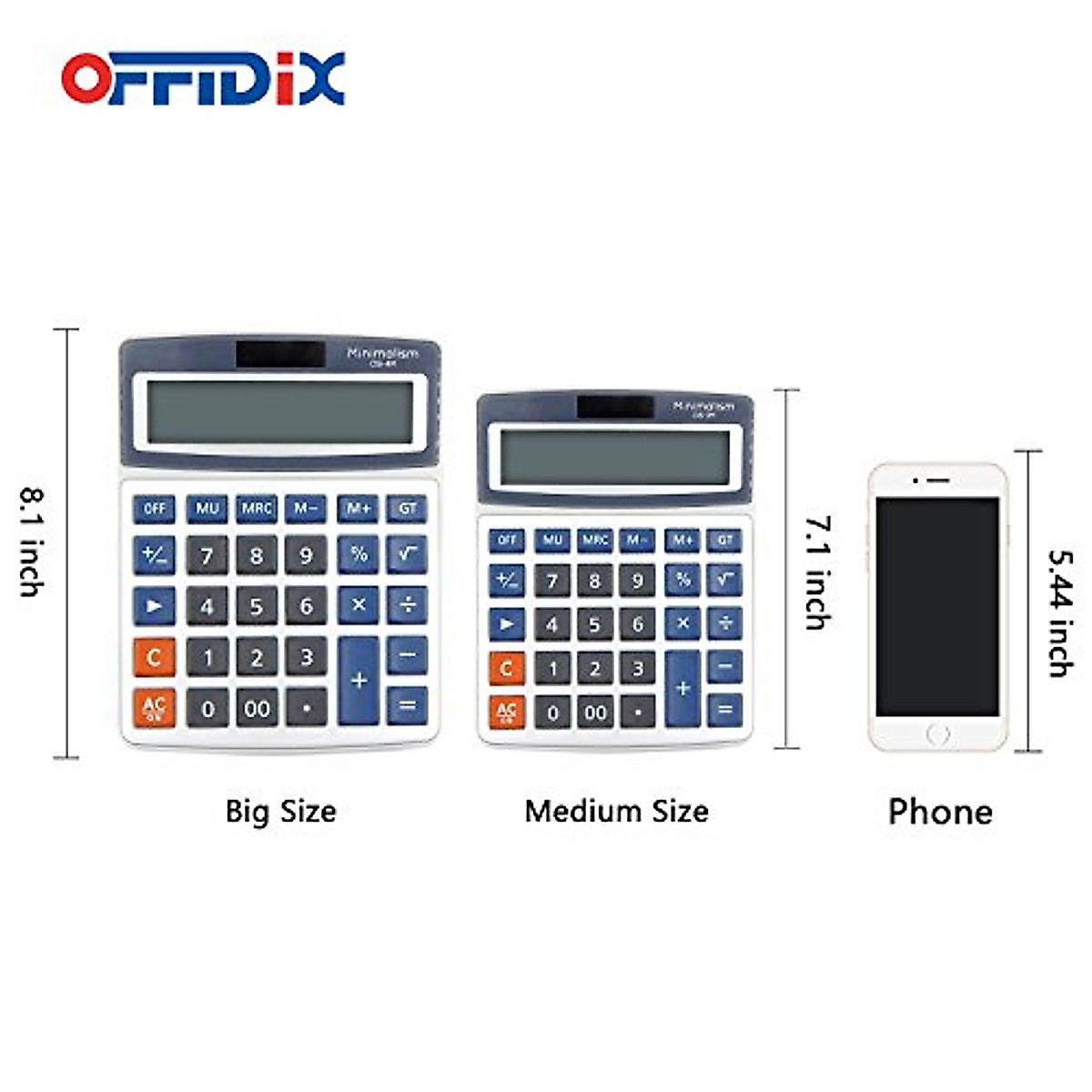 OFFIDIX Basic Office Calculators,Solar and Battery Dual Power Electronic Calculator Portable Large LCD Display Calculator Big Numbers Desktop Calculator (Big Size)