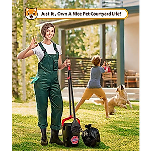 PETNOZ LIFE Large Swivel Bin & Rake Pooper Scooper with 40 Waste Bags, 36" Long Handle & 4 Bag Hooks Adjustable Dog Pooper Scooper for Large Dogs and Pets, Portable Non-Breakable Dog Poop Scooper